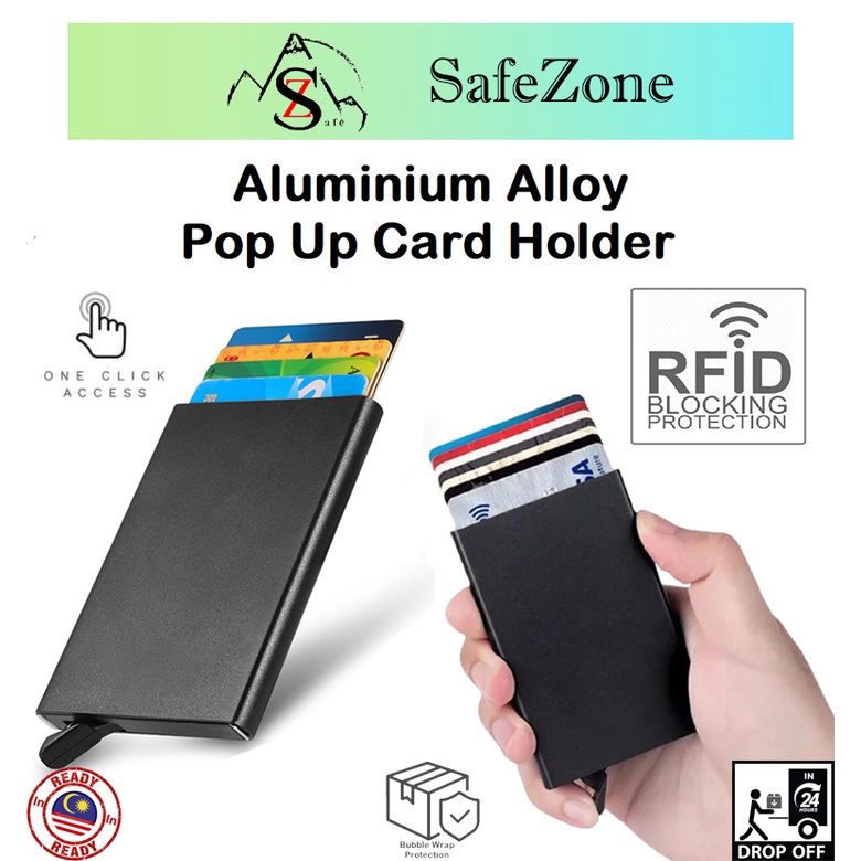 Aluminium Pop Up Slim Credit Card Holder, RFID Protected Anti-theft ...