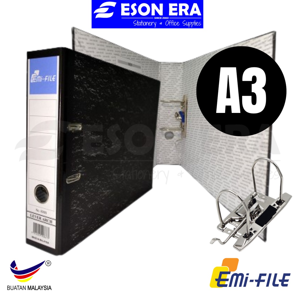 EMI A3 Lever Arch File 3" 75mm Hard Cover 8990 Fail Panjang Ring File ...
