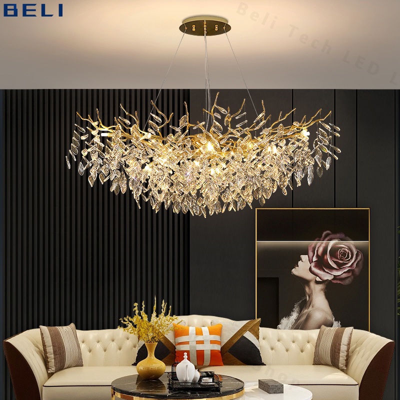 Modern Luxury Golden Crystal Chandelier Branch-shaped Pendant Light ...