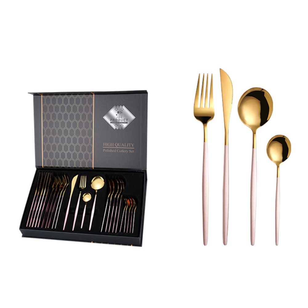 24pcs Luxury Nordic Cutlery Set Stainless Steel Spoon Fork Knife Set ...