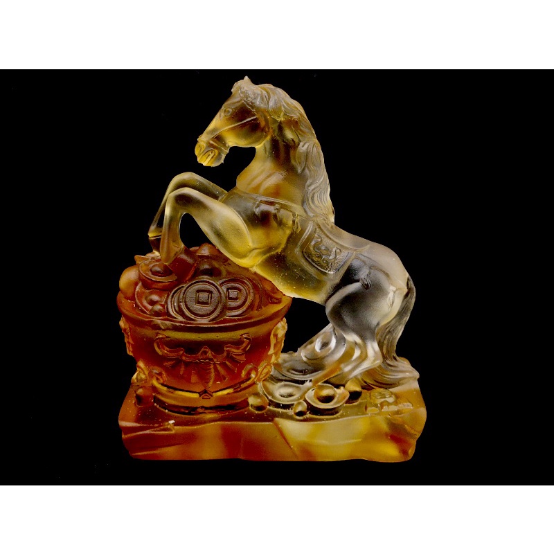 Liuli Glass Victory Horse of Success with Wealth Pot - Liu Li Crystal ...