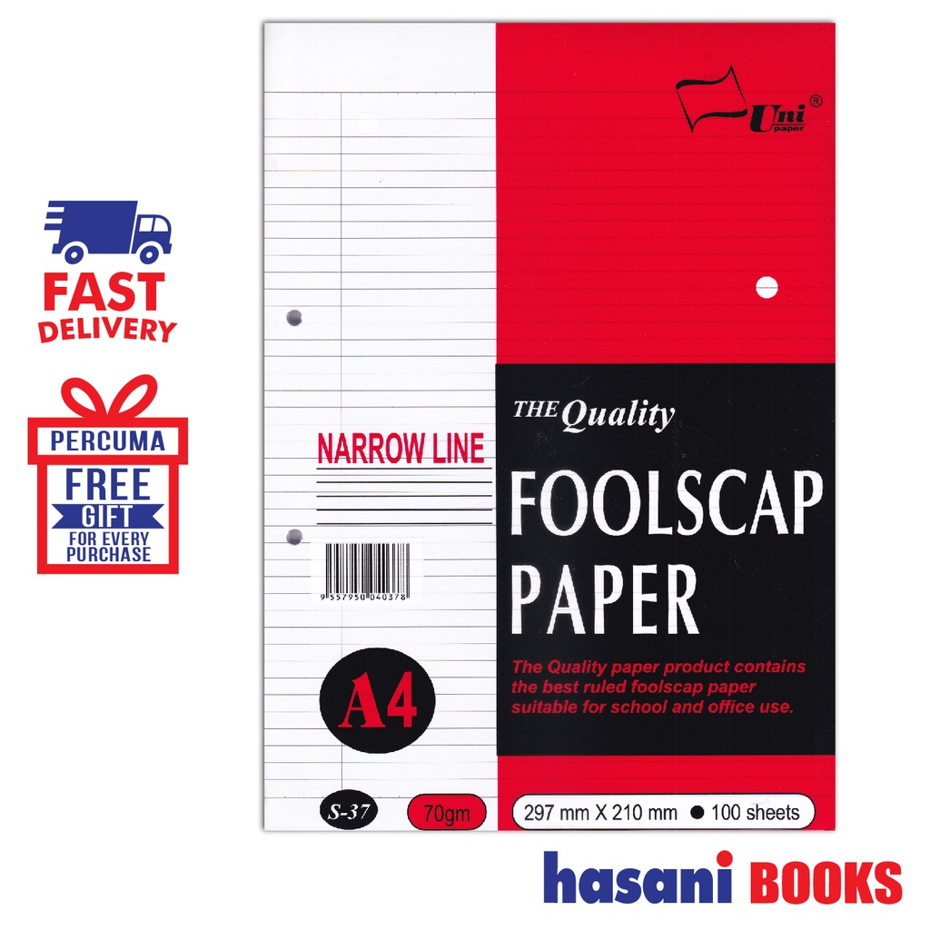 Hasani Uni Foolscap Paper A4 Narrow Line (70gsm x 100’s) S-37/ ...