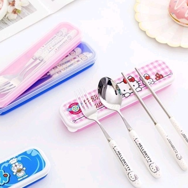 Stainless steel Cartoon Spoon Set with Case Sudu Budak kanak-kanak ...