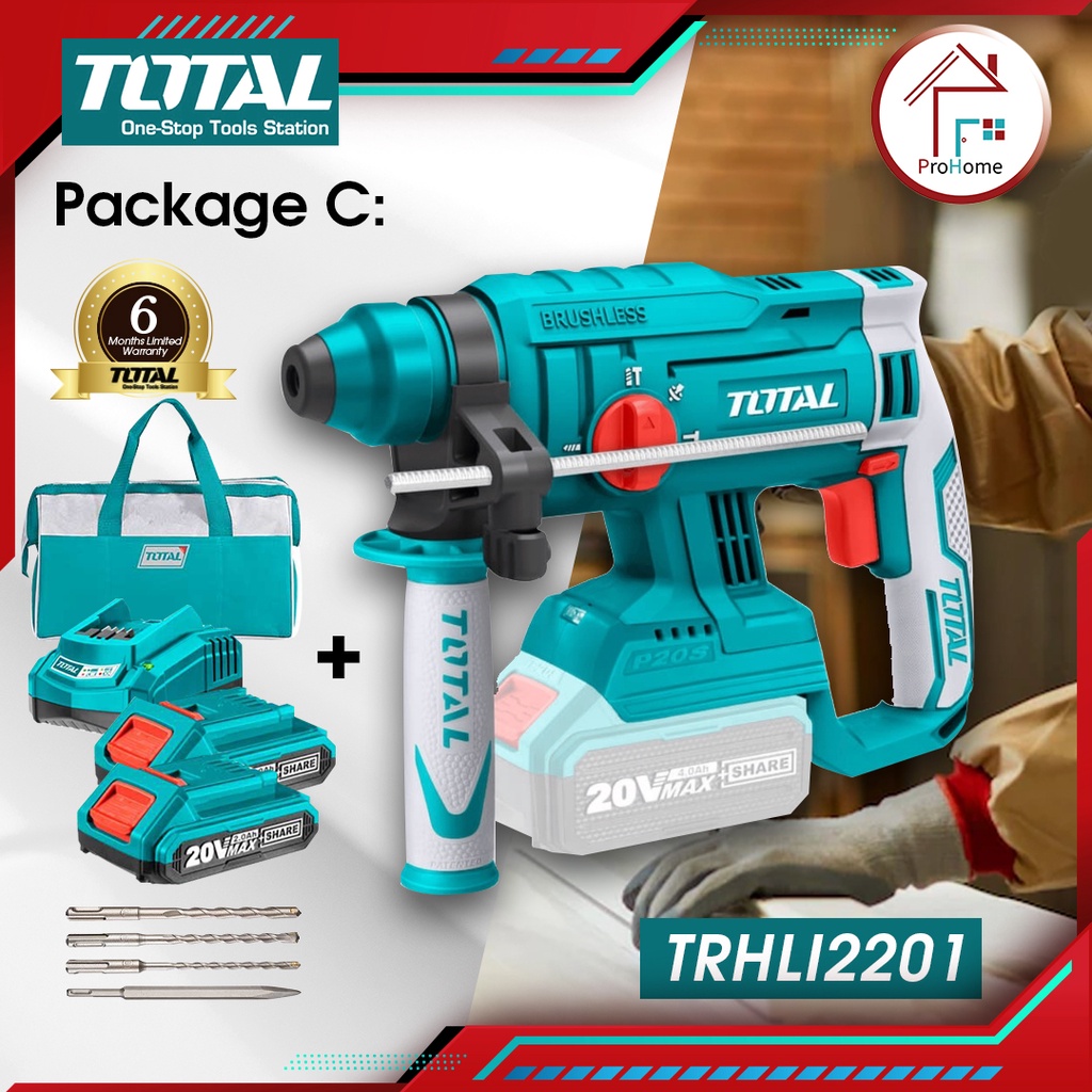 *FREE GIFT !!!* TOTAL TRHLI2201 20V LITHIUM-ION BRUSHLESS ROTARY HAMMER ...