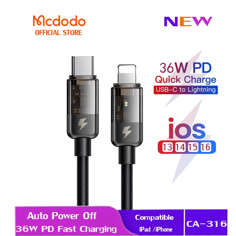 Mcdodo 36W PD Auto Power Off Type C to Lightning Fast Charging Data Cable For iP 14 Pro Max 13 ...