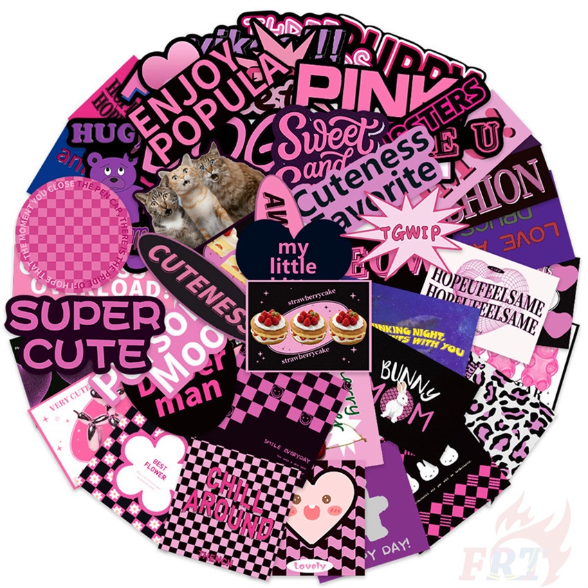 55Pcs/Set Pink Y2K Slang Series 01 Stickers DIY Fashion Waterproof ...
