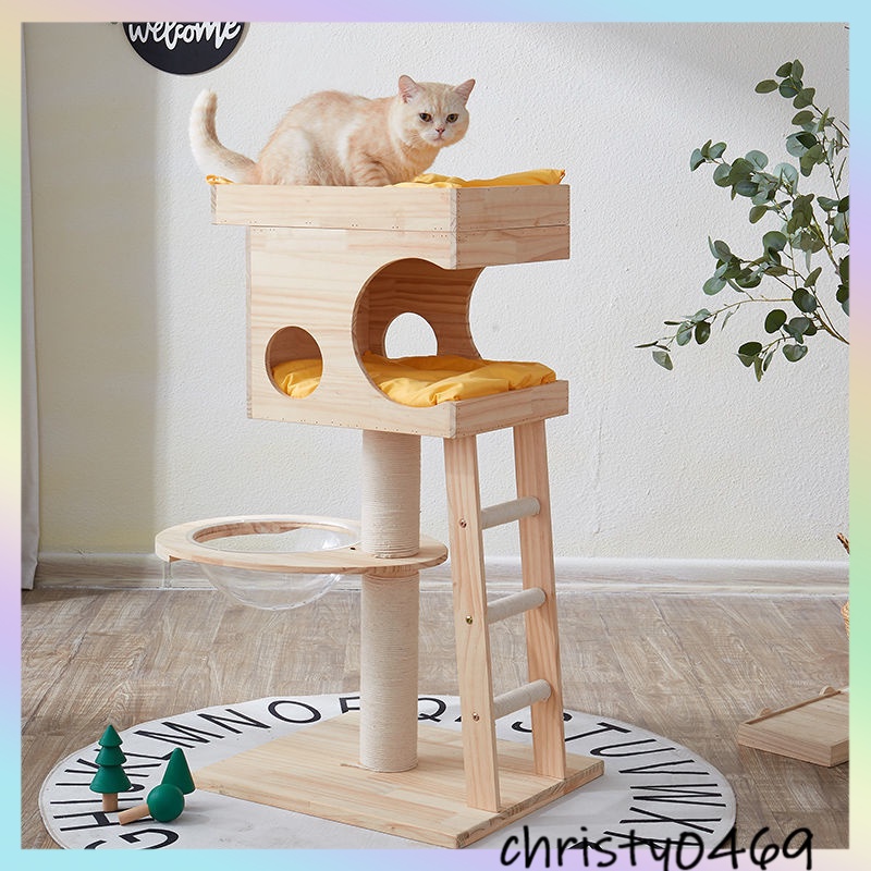 Solid wood cat climbing frame cat nest cat tree integrated small indoor ...