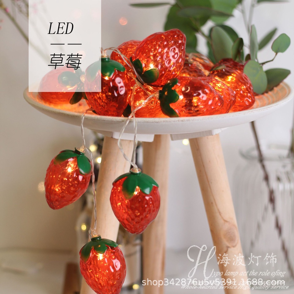 Lampu strawberi LED bentuk rentetan foto kanak-kanak alat peraga bilik ...