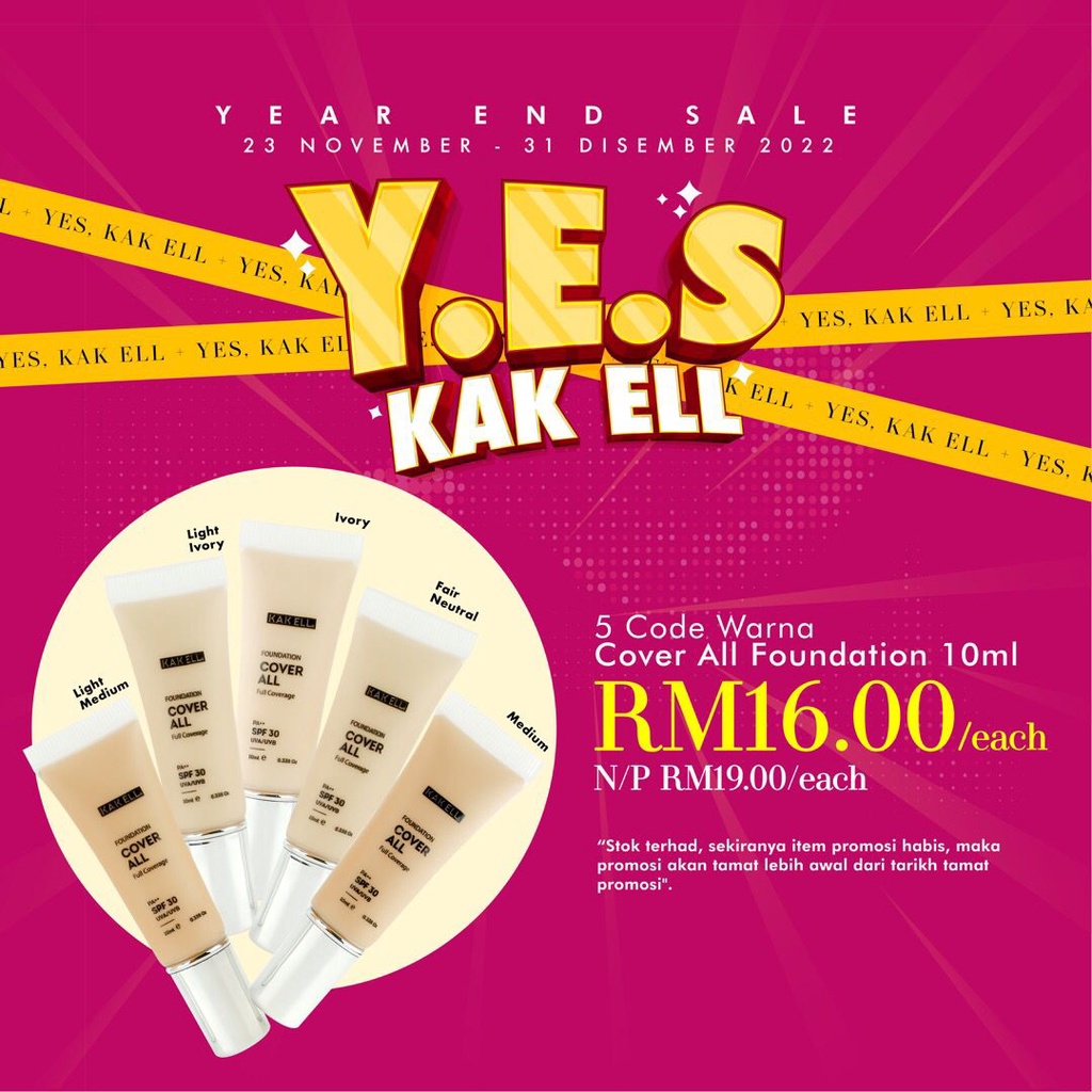 KAK ELL COVER ALL FOUNDATION(10ml) ORIGINAL HQ POS SETIAP HARI | Shopee Malaysia