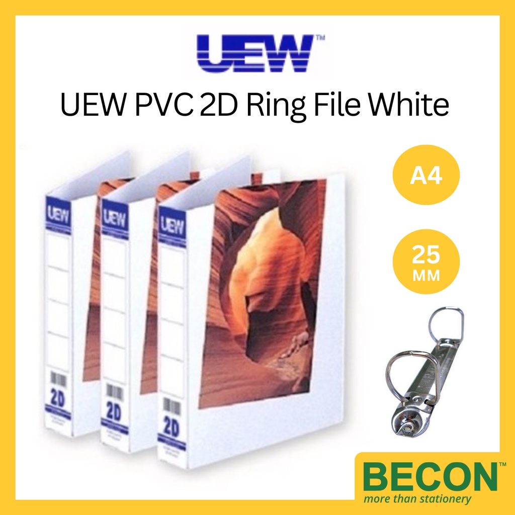 UEW PVC 2D Ring File White with Transparent Cover A4 25mm | Shopee Malaysia