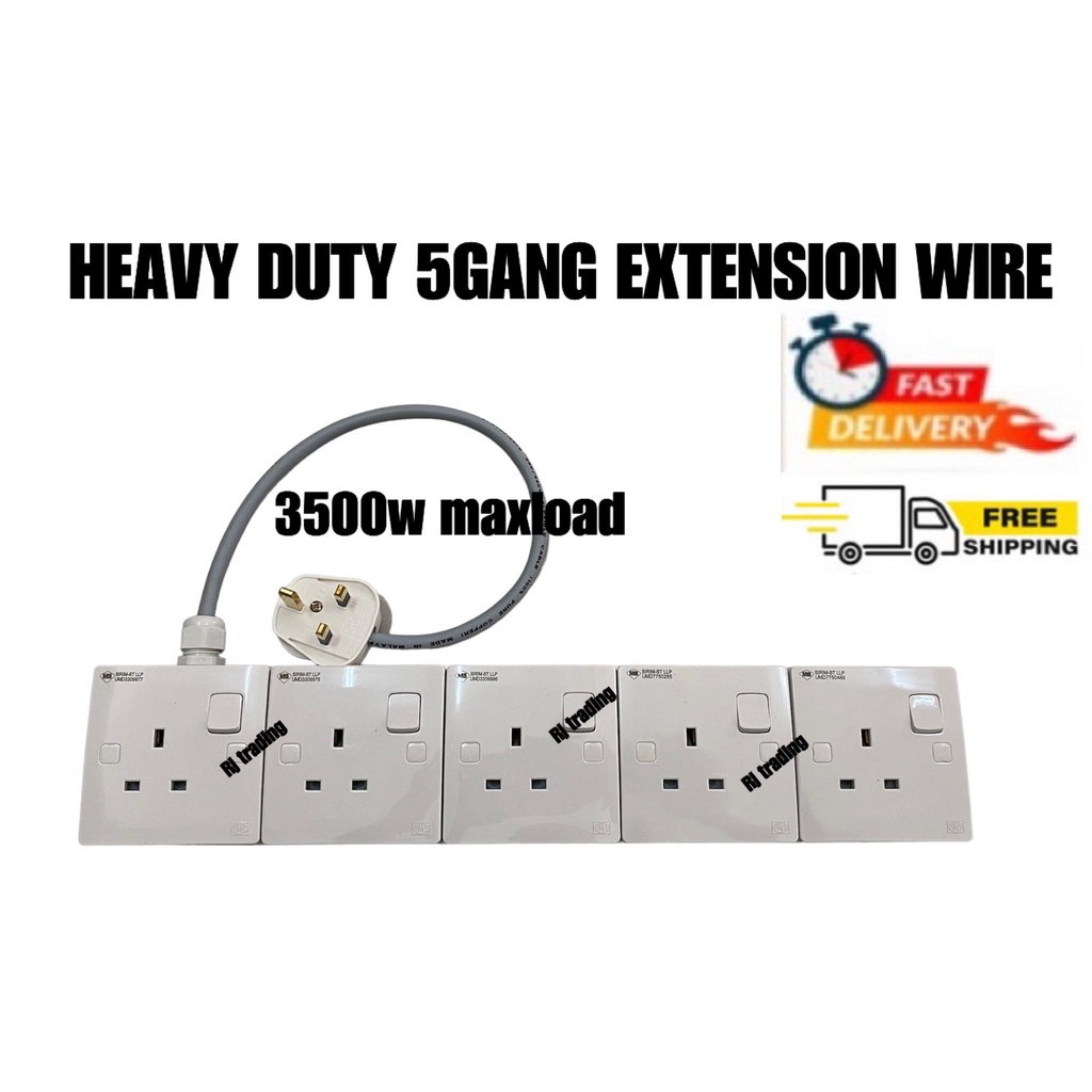 (READY STOCK) HEAVY DUTY 5 WAYS / GANG EXTENSION WIRE / TRAILING ...