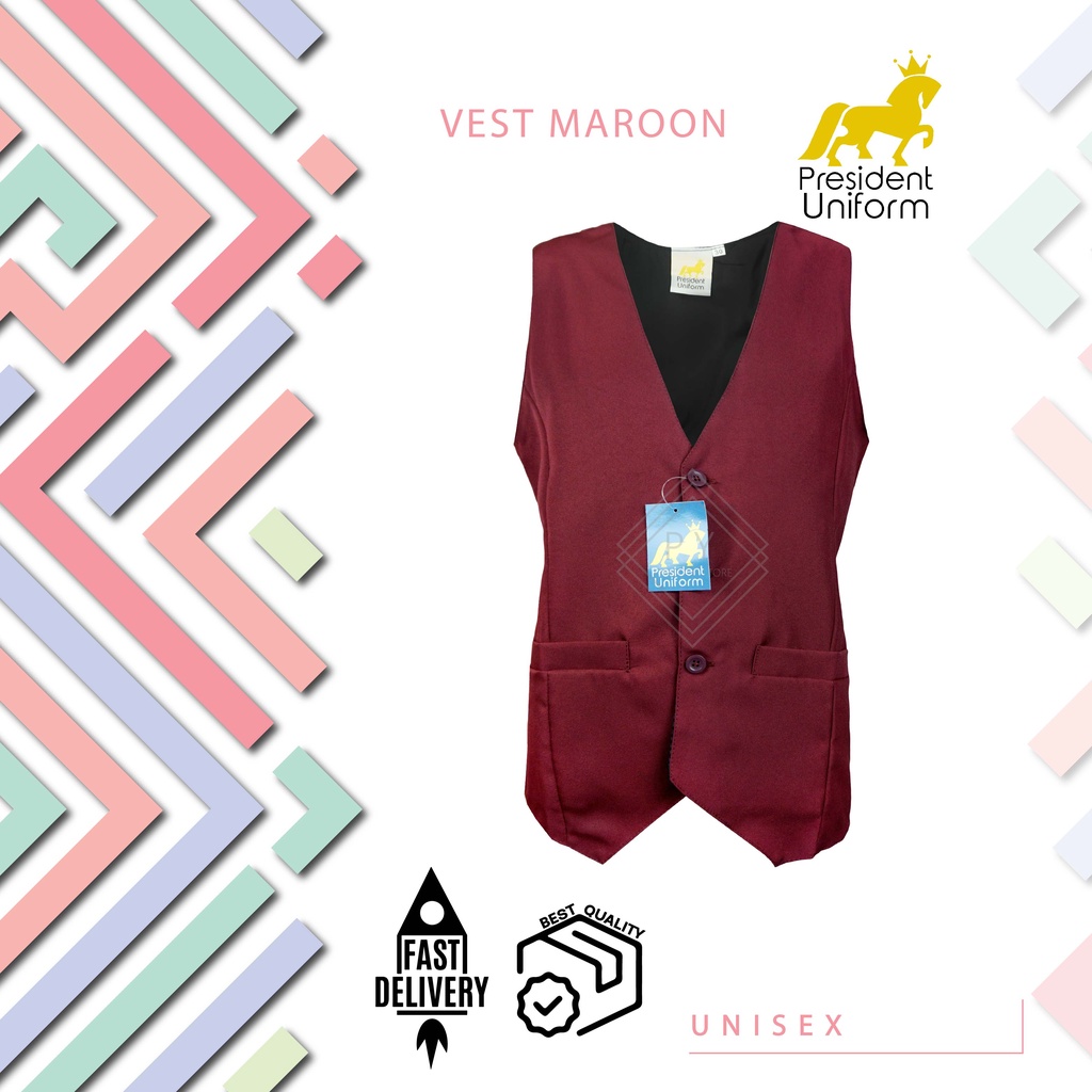 VEST MAROON PENGAWAS READY STOCK !!! VEST SEKOLAH RENDAH DAN MENENGAH / PV005 - PRESIDENT ...