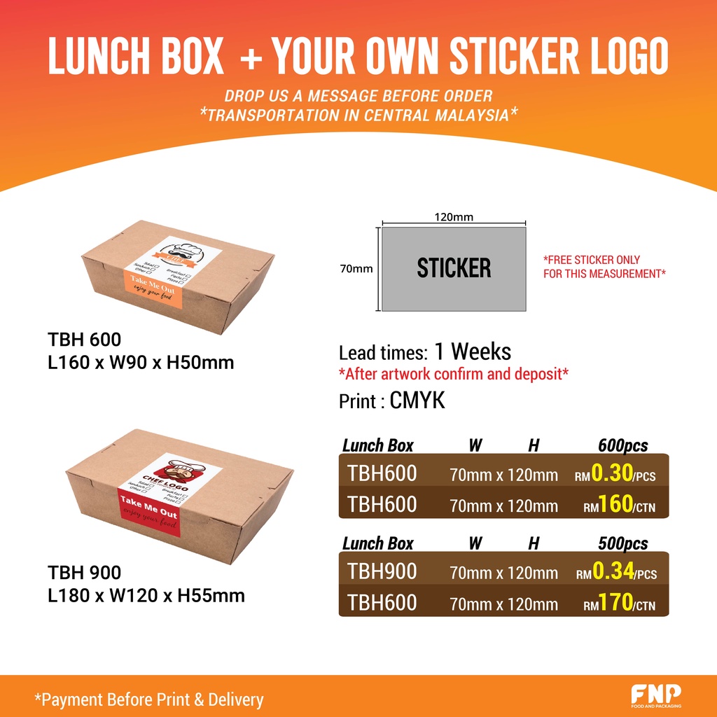 [Customize Your Own Logo] P 600/900 WHITE AND BROWN PAPER LUNCH BOX W ...