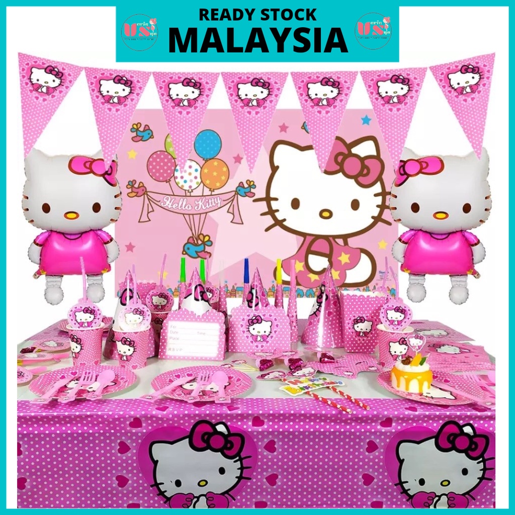 HELLO KITTY Theme Birthday Party Set party decorations plate snack box ...
