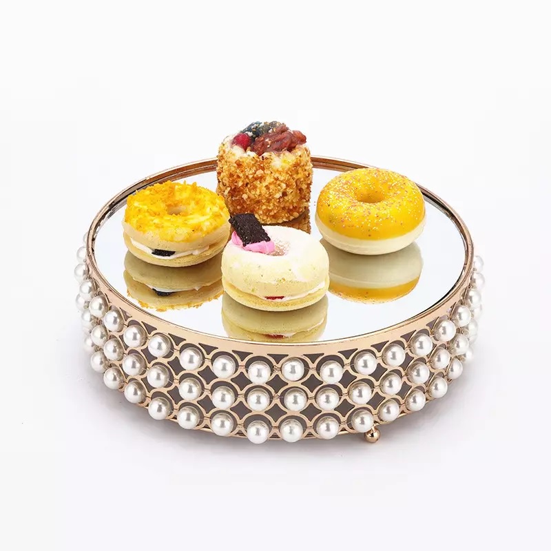Gold Pearl Mirror Cake stand Tray Luxury Pearl Glass Tray Cake Holder ...