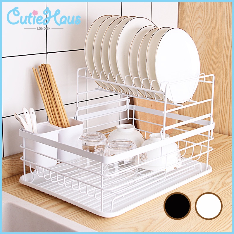 Cutiehaus Double Layer Japanese Style Kitchen Storage Dish Rack Multi Function Large Capacity ...
