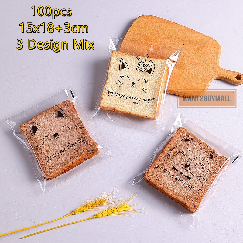 100pcs Self Adhesive Bread Cake Bakery Food Transparent Opp Plastic ...