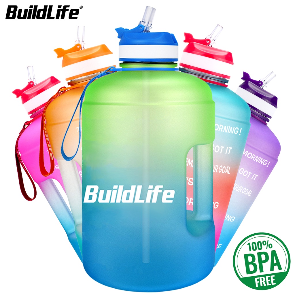 BuildLife 3.78L/128OZ Gallon Motivational Water Bottle With Straw Time ...