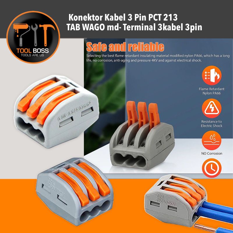 Cable CONNECTOR 3 PIN PCT 213 TAB WAGO MD - TERMINAL 3 CABLES 3 PIN ...