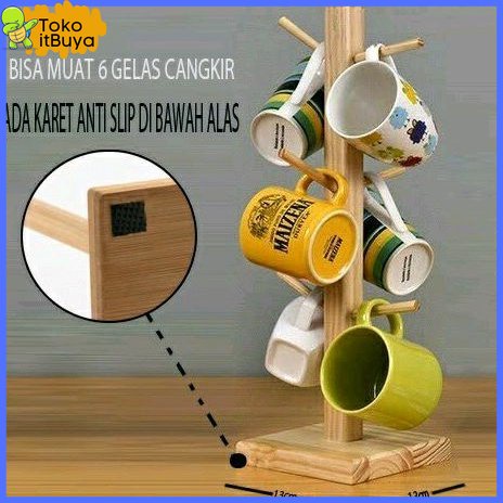 KAYU Cup Holder | Glass Cup Rack | Wooden Shelves | Shopee Malaysia