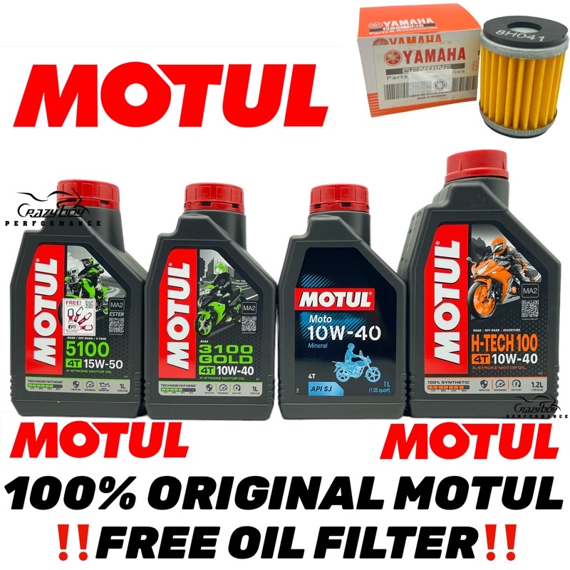 MOTUL ORIGINAL ENGINE OIL 4T 1L 300V 3100 5100 7100 10W40/15W50 1.2L 10W40🎁FREE OIL FILTER ORI ...