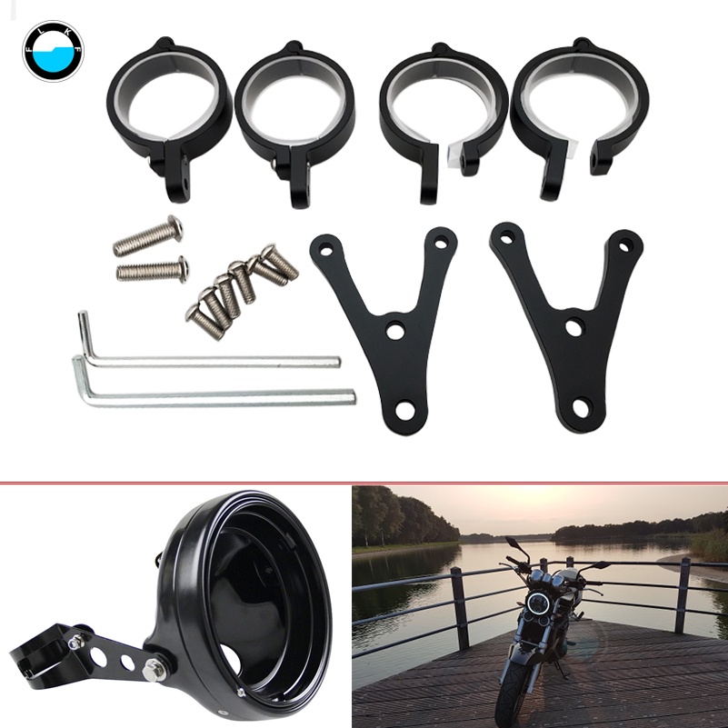 1Set Black Universal Motorcycle 7 inch Headlight Housing Mount Brackets ...