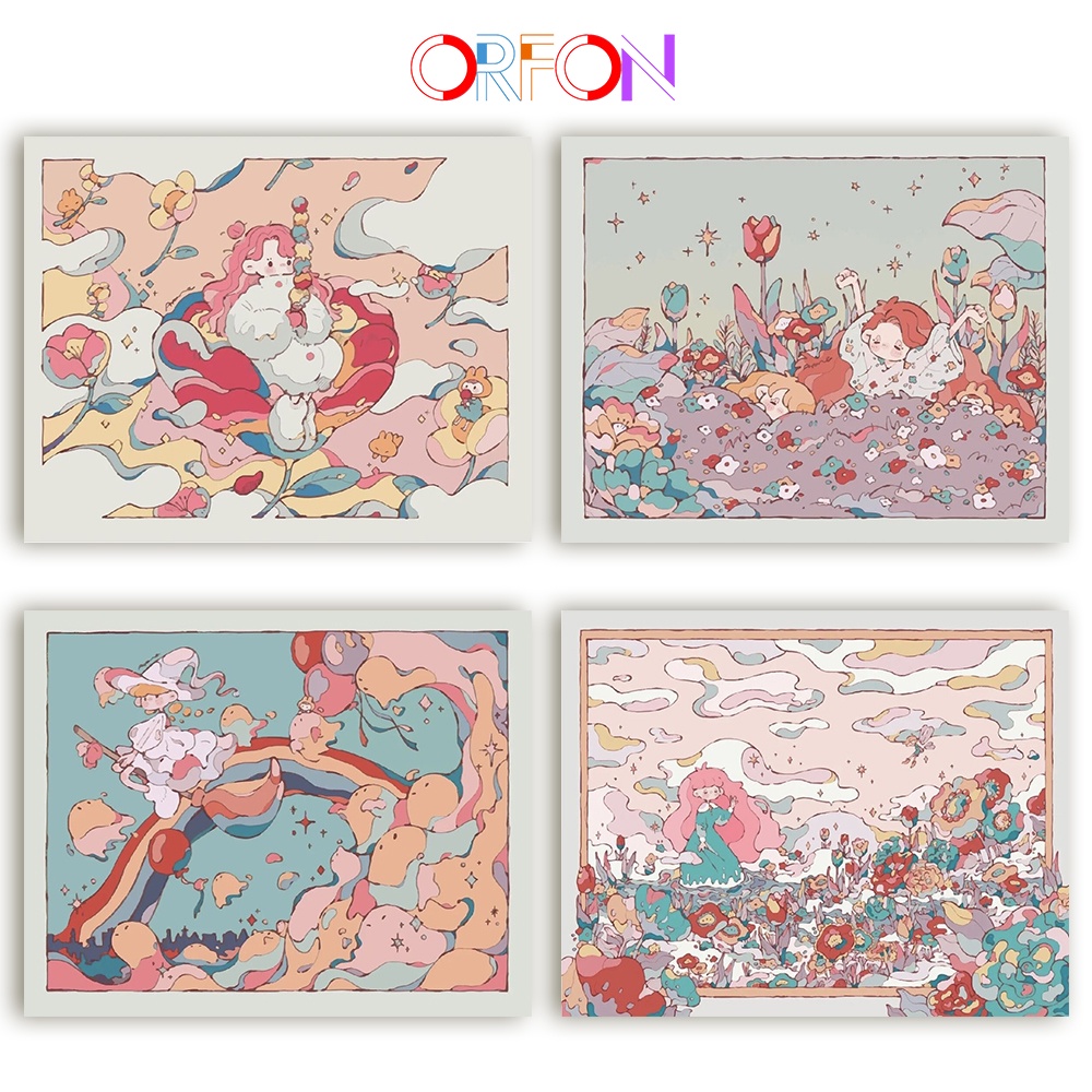 【ORFON】Paint by numbers 40*50cm DIY frame manual coloring pink tone cute little girl home ...