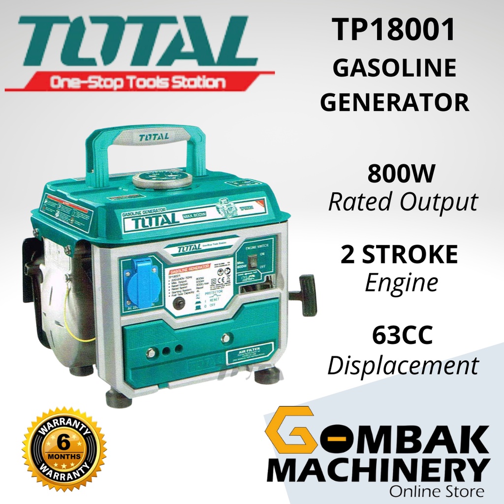 TOTAL TP18001 800W 2.0 HP 2-stroke Petrol Generator -Automatic AC ...