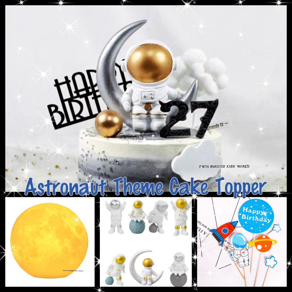 TB 👨‍🚀Astronaut Theme Birthday Cake Decoration Glowing Moon Planet ...