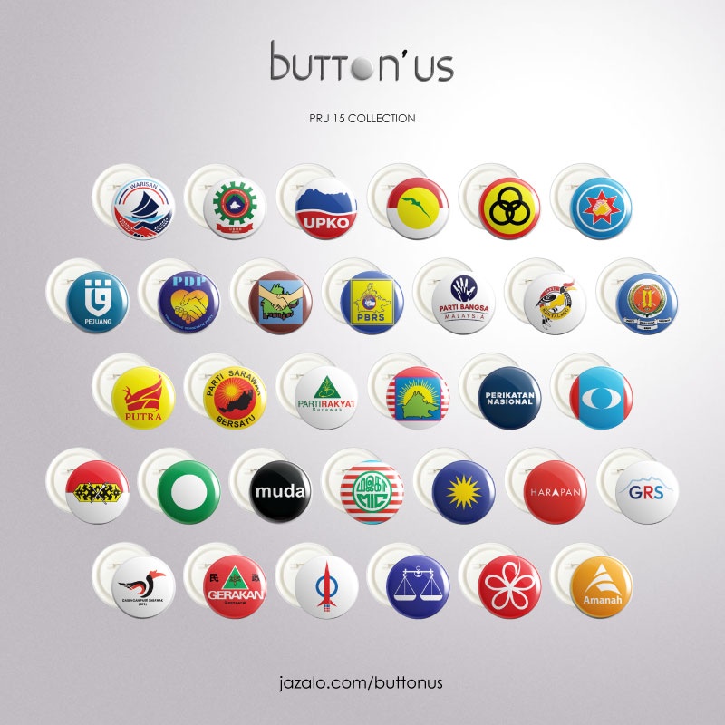 button'us PRU Pin-back Button Badge - Lencana Butang Logo Malaysia 58mm ...