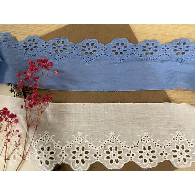 1 Meter Pirce 10cm wide vintage blue/white wishbone embroidery pure ...