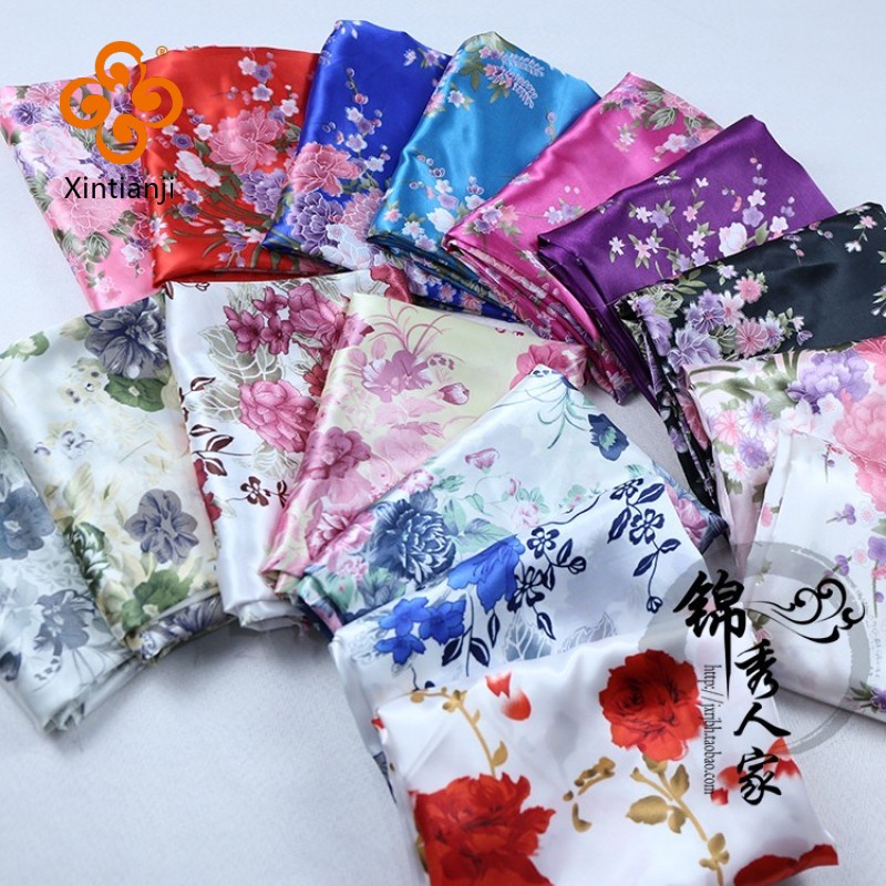 Printed satin fabric DIY flower printed cloth 1 Meter silk fabric ...