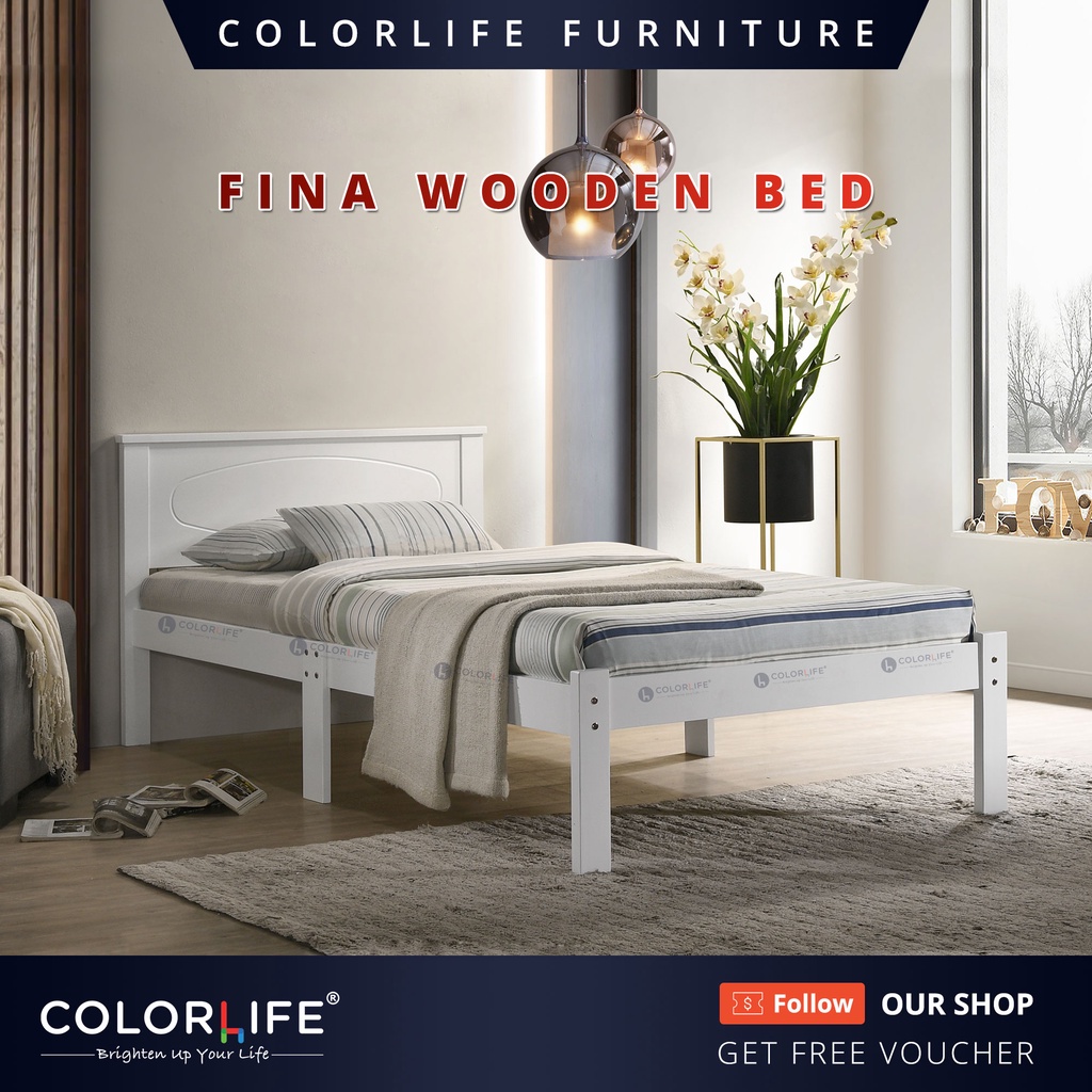 Colorlife Fina Wooden Bed (White / Walnut) / Two Color Avaiable ...