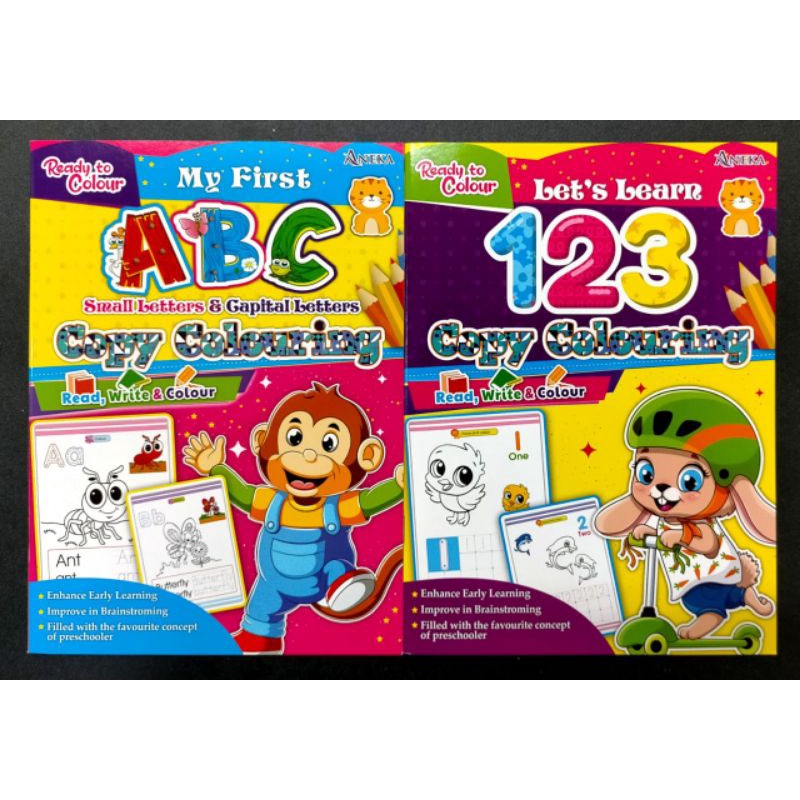 (ANEKA)BUKU NURSERY:MY FIRST ABC/123 SMALL LETTERS & CAPITAL LETTERS COPY COLOURING AGES:5 ...