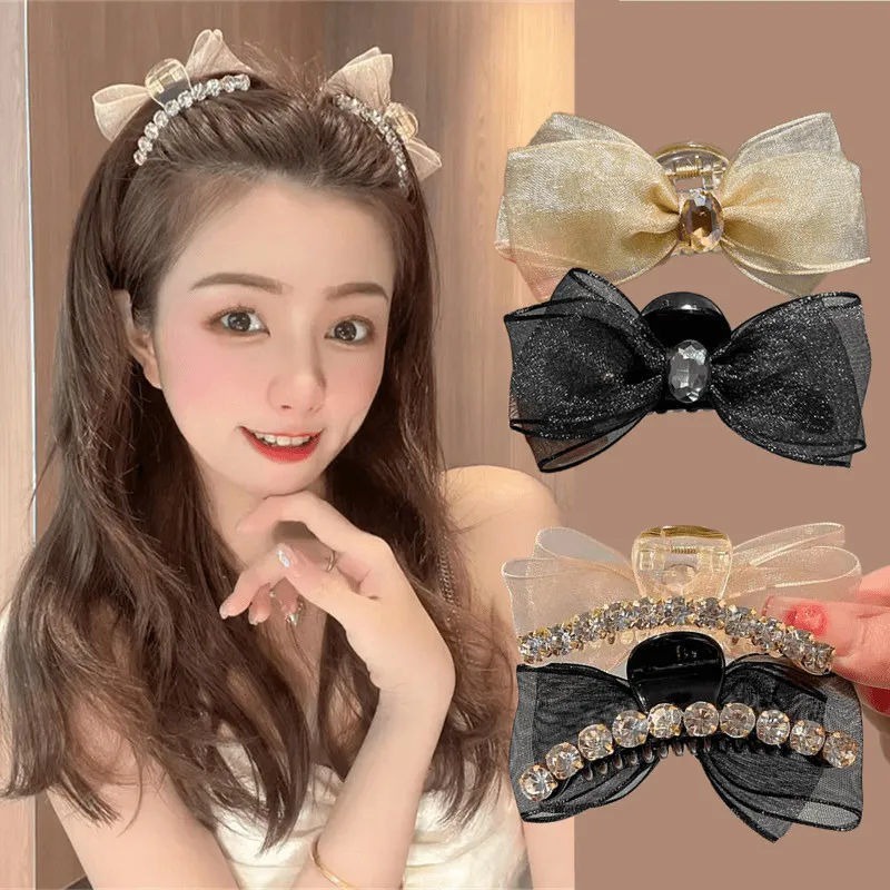 Super Beautiful Double -sided Bow Elegant Rhinestone Hair Clip Fashion ...