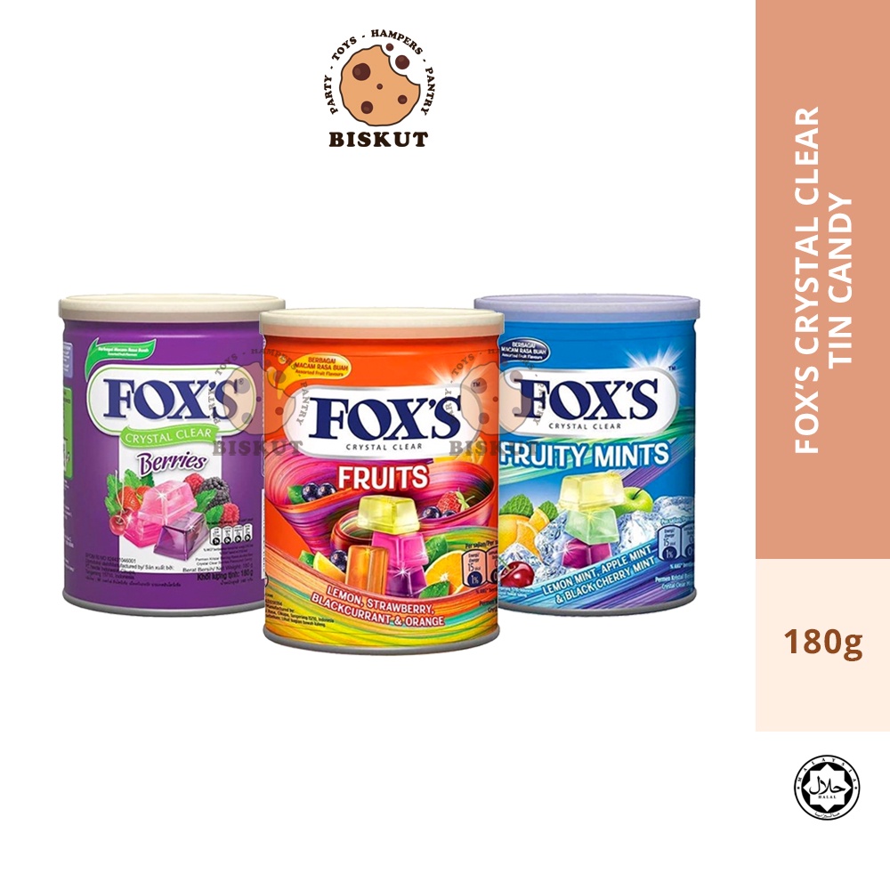 FOX'S CRYSTAL CLEAR TIN Fox's Crystal Clear Tin Candy (180g) - Berries 180g/Fruits 180g/Fruity ...