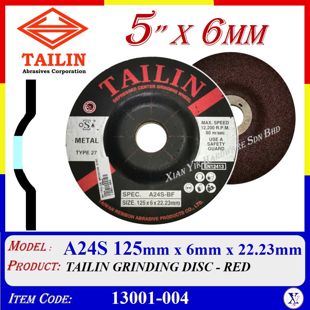 (1pcs / 5pcs)TAILIN 5" (125mm x 6mm X 22.23mm) TAILIN GRINDING DISC A24S-X - 13001-004 | Shopee ...