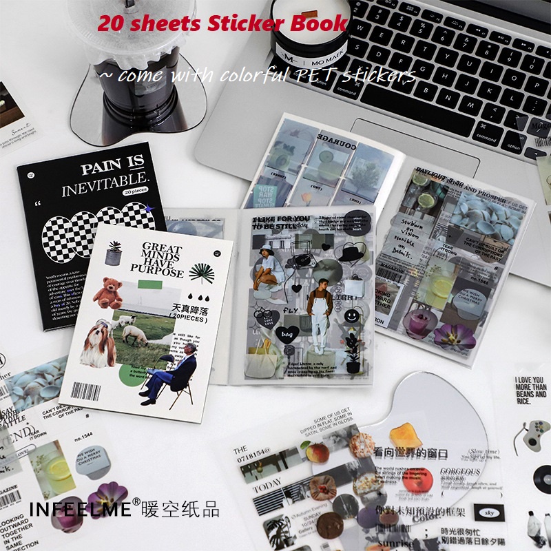 【20 Sheets】Ins Muji Style PET Sticker Book Colorful Sticker Album ...