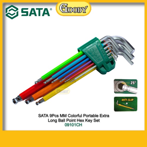 SATA 9Pcs MM Colorful Portable Extra Long Ball Point Hex Key Allen Key ...