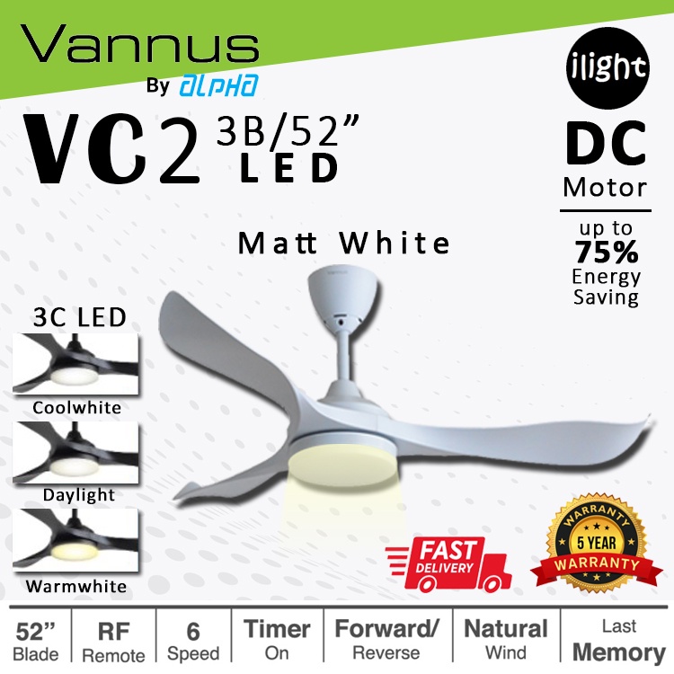 ALPHA Vannus | VC2 LED 3B 52 Inch DC Motor Ceiling Fan with 3 Blades (6 ...