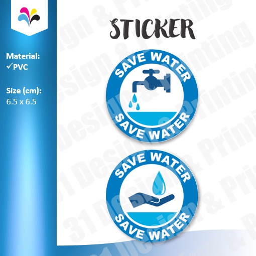Save water sticker symbol sign reminder saving label running tap ...