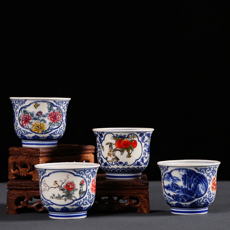 Antique Blue White Porcelain Master Cup Window Grille Ceramic Kung Fu ...