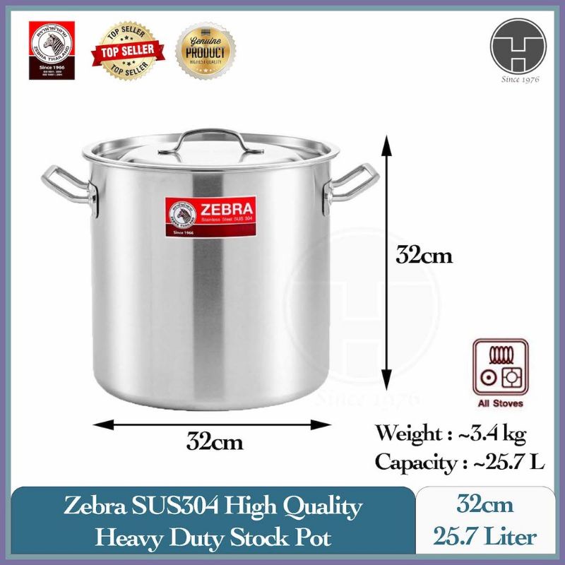 100% ORIGINAL Thailand Zebra Stainless Steel Stock Pot (26,28,30,32cm ...