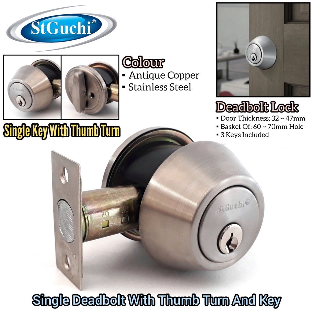 St Guchi Single Deadbolt Lock With Thumb Turn And Key For Wood Wooden ...
