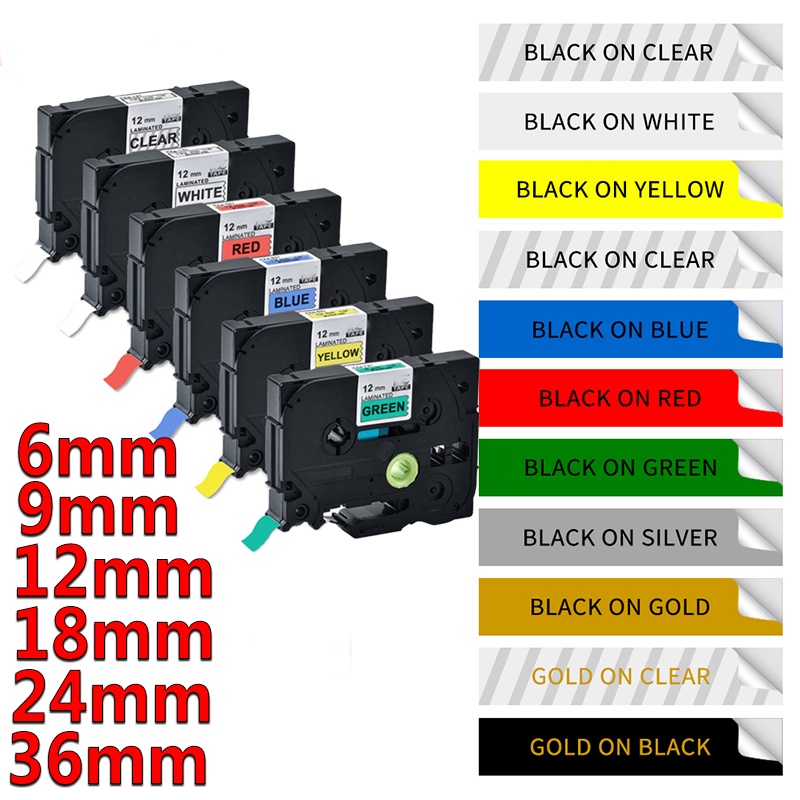 6mm/9mm/12mm/18mm/24mm/36mm Compatible Brother P-Touch Label Maker for ...
