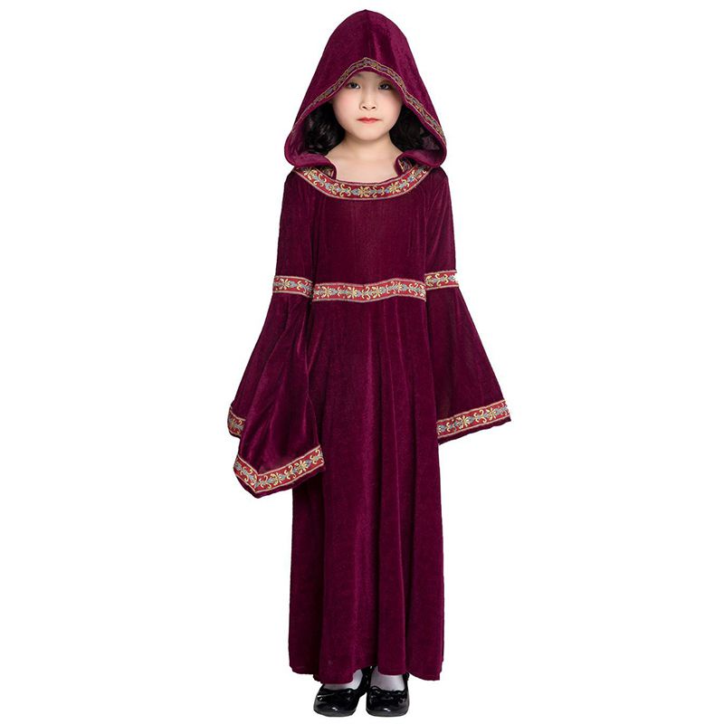 Witch Hooded Vampire Red Dress Wine Cosplay Halloween Carnival Costume ...