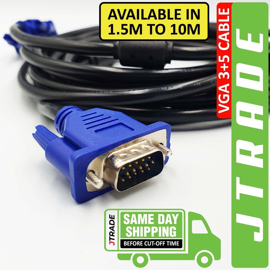 VGA Cable 15 Pin 3+5 1080P Full HD 1.5m 3m 5m 10m JTRADE | Shopee Malaysia