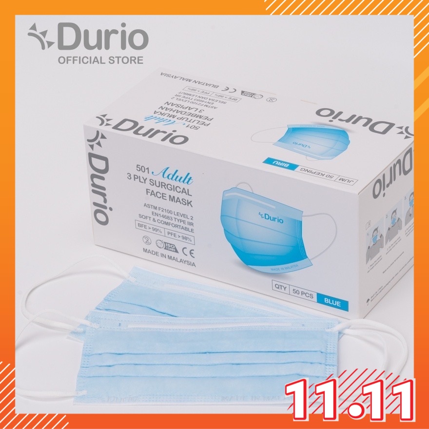 [Durio Authorised Reseller] Durio 501 Adult 3 Ply Surgical Face Mask ...