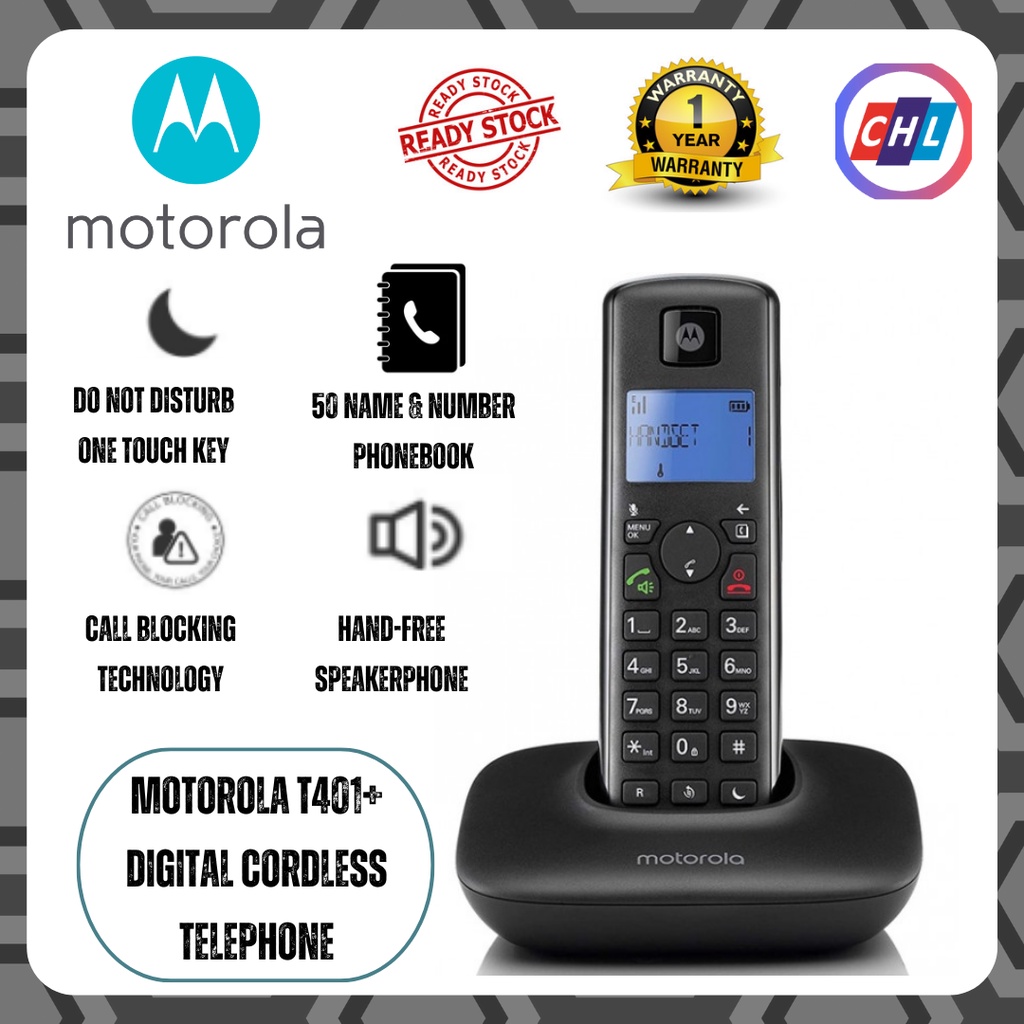 MOTOROLA T401+ DIGITAL CORDLESS TELEPHONE [HOME/OFFICE] - 1 YEAR ...