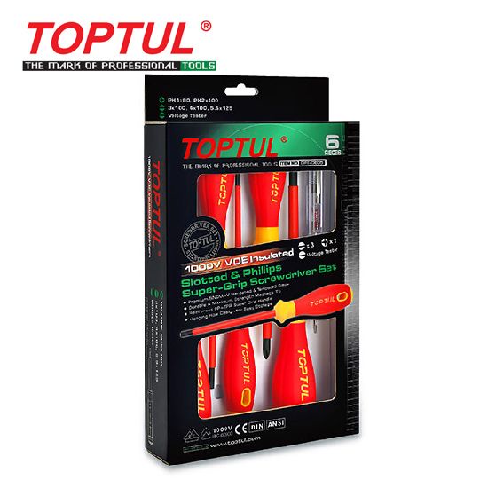 TOPTUL 6pcs VDE Insulated Pro-Plus Series Slotted & Phillips Super-Grip ...